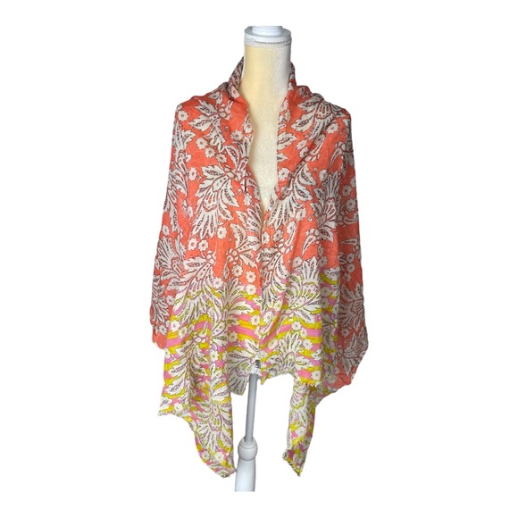 LOFT | Accessories | Loft Peach Pink Yellow Metallic Scarf Shawl Cotton ...